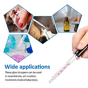 Lusofie 20 Pcs 1ML Pipettes Dropper, Eye Droppers with Rubber Tip, Glass Pipette for Essential Oils Eye Drops Makeup Liquid Universal Droppers with 2 Brushes