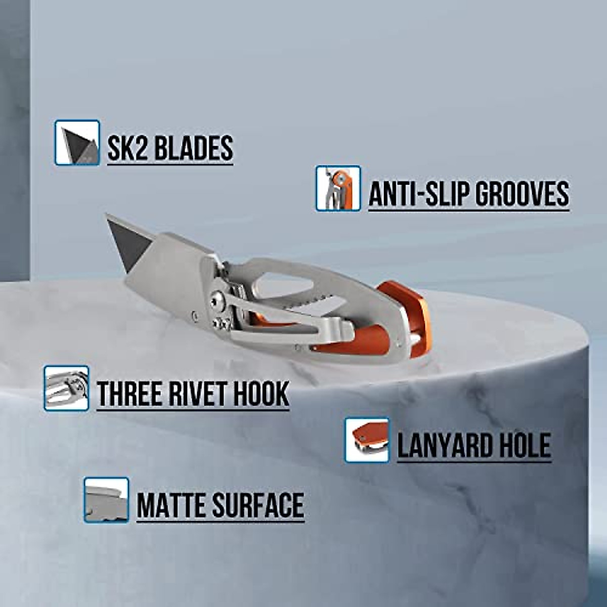 Lichamp 6-Pack Folding Utility Knife Box Cutter with SK2 Blades, Quick Change Razor Knife Utility Pocket Construction Blade Knife, (Black+Silver+Orange, D6M1)