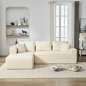Free Modular Cloud Couch Deep Seat Sectional Sofa with Left Chaise and 5 Pillows, Modern Minimalist Style L-Shaped Chenille Upholstered Corner Sofa&Couch Cum Sofabed for Living Room