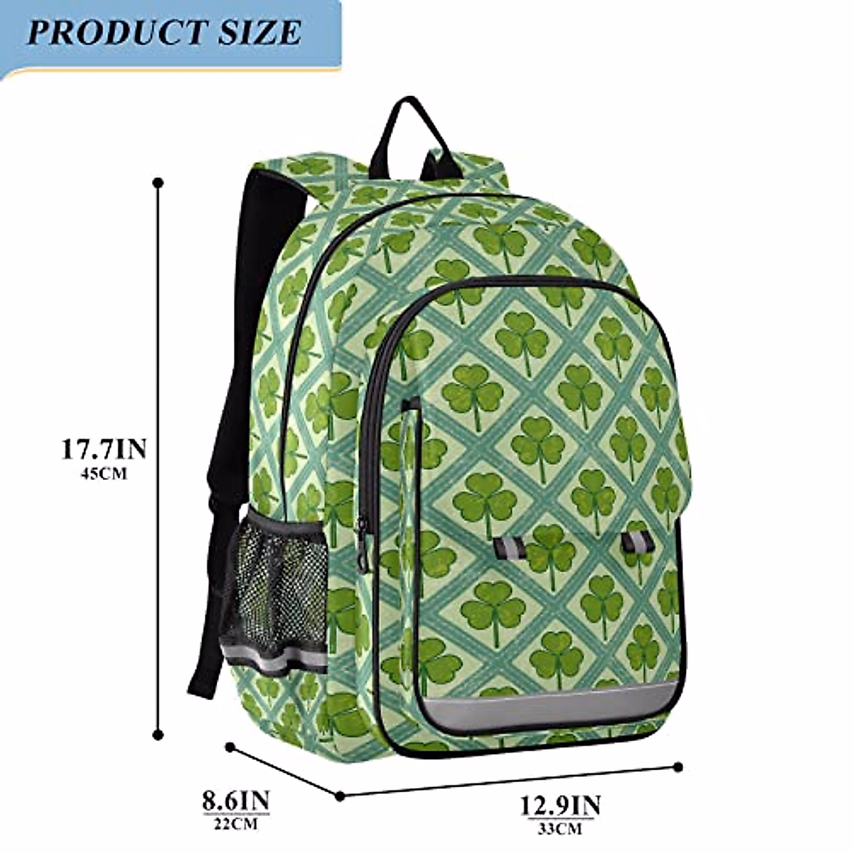 ALAZA St Patrick's Day Clovers Art Backpack Bookbag Laptop Notebook Bag Casual Travel Trip Daypack for Women Men Fits 15.6 Laptop
