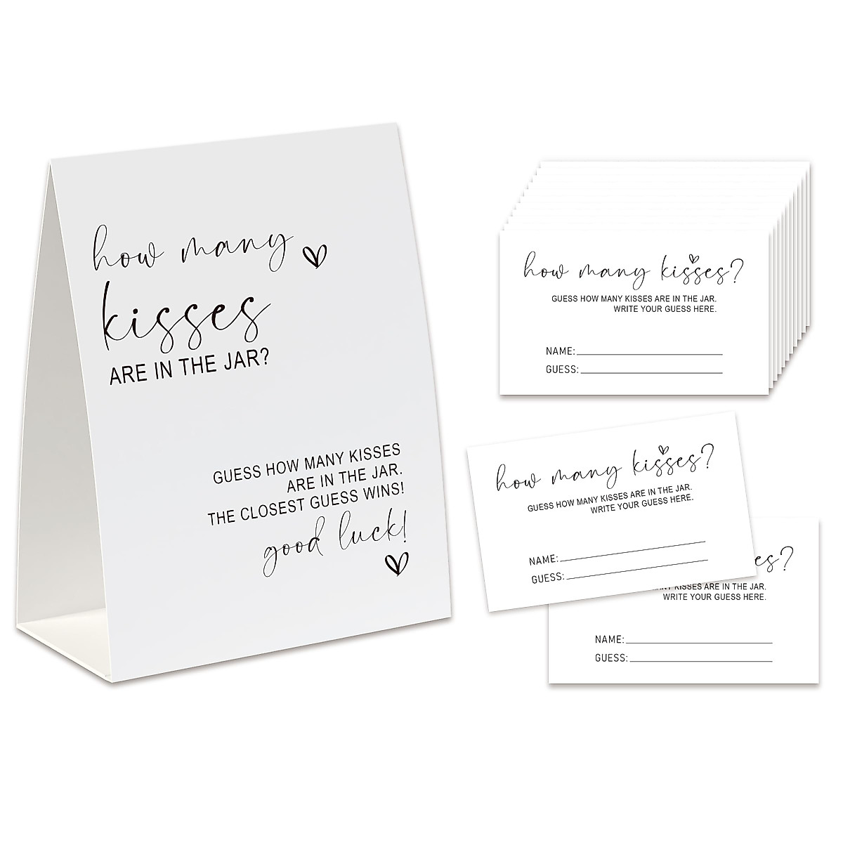 How Many Kisses Bridal Shower Game, Guess How Many Game (1 Standing Sign + 50 Guess Cards), Minimalist Guessing Cards, Guess How Many Baby Shower Game-GK02