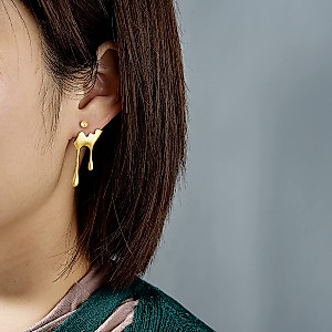 Lotus Fun S925 Sterling Silver Earrings Bee and Dripping Honey Asymmetric Stud Earrings for Women, Creative Handmade Unique Jewelry Gifts (Gold)