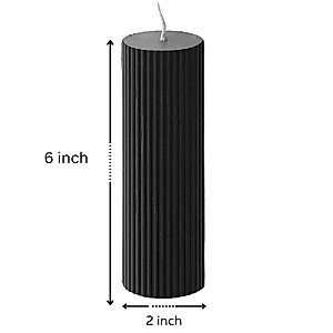 Ribbed Pillar Candles 2x6'' Inches Tall Brown Fluted Column Modern Home Décor Soy Wax Handmade Unscented (4-Pack), Aesthetic Decorative Textured Candle Set