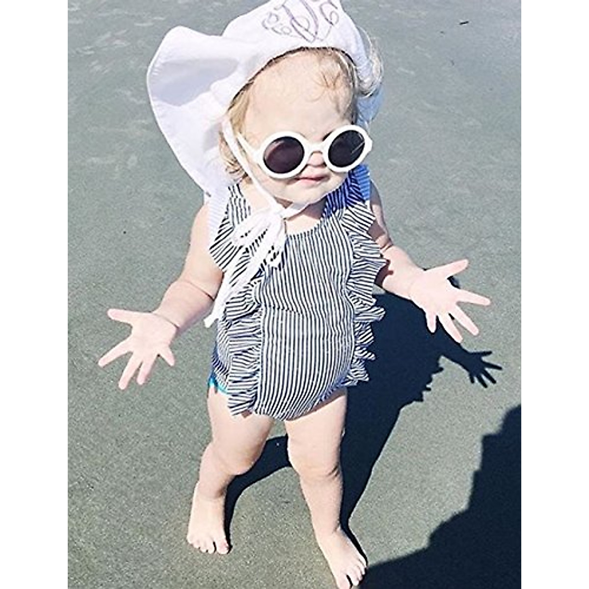 Baby Girl Swimsuit Ruffles One Piece Swimsuit Striped Beach Baby Girl Bathing Suit Bikini Infant Girl Swimwear Headband 2 Pcs Set 0-3T Black