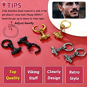 Viking Earrings for Women, Stainless Steel Norse Mythology Thor Hammer Ear Drops for Male Punk Jewelry
