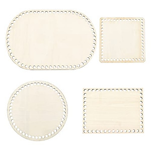 CHGCRAFT 4Pcs 4 Style Natural Wooden Basket Bottom Crocheting Rectangle Oval Flat Round Square Wood Base Bottom Shaper for Making Knitting Crochet Yarn Storage Bag
