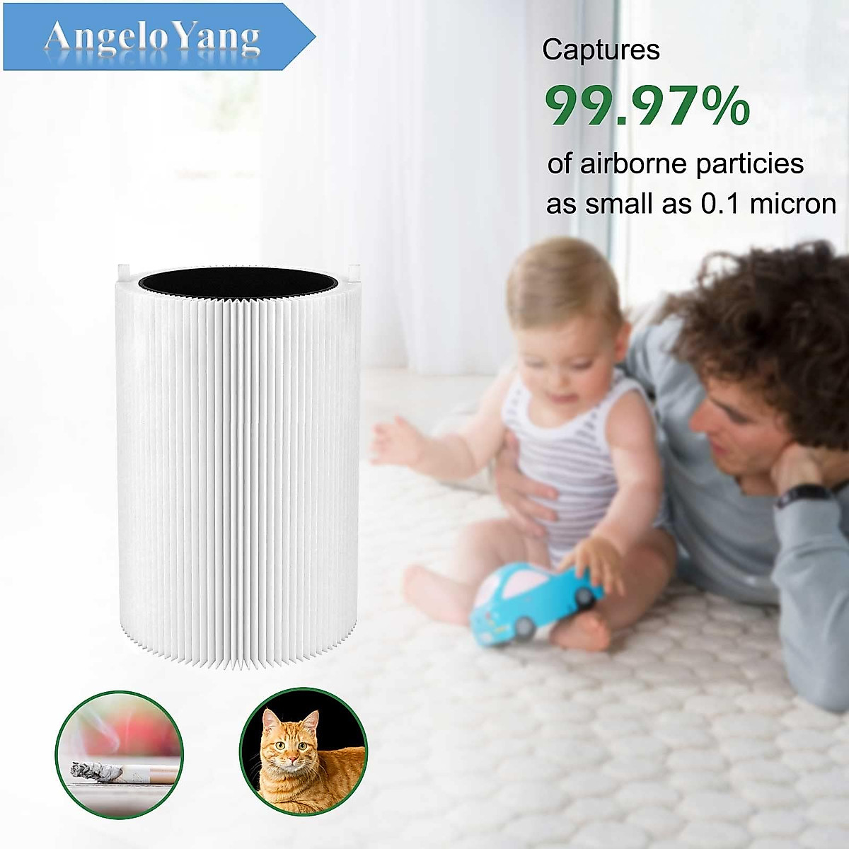 ANGELOYANG 3 Pack Blue Pure 411 Filter Replacement Compatible with Blueair Blue Pure 411 Genuine, 411+, 411 Auto and MINI Air Purifiers, Package Include the 3 Particle and 3 Activated Carbon Filter