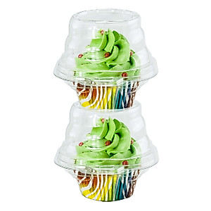 Katgely Individual Cupcake Container (Pack of 100) - Single Compartment Cupcake Carrier Holder Box - Stackable - Deep Dome - Clear Plastic - BPA-Free