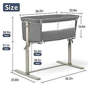 ALVOD Bedside Sleeper for Baby, Baby Bassinet, Baby Crib Baby Nursery Bed for Infants, 9 Adjustable Height for Bed Sofa, Breathable Mesh, Easy Assemble (Light Grey)