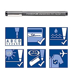 STAEDTLER Pigment Liner Fineliner Pens with Assorted Line Width - Black (Set of 8)