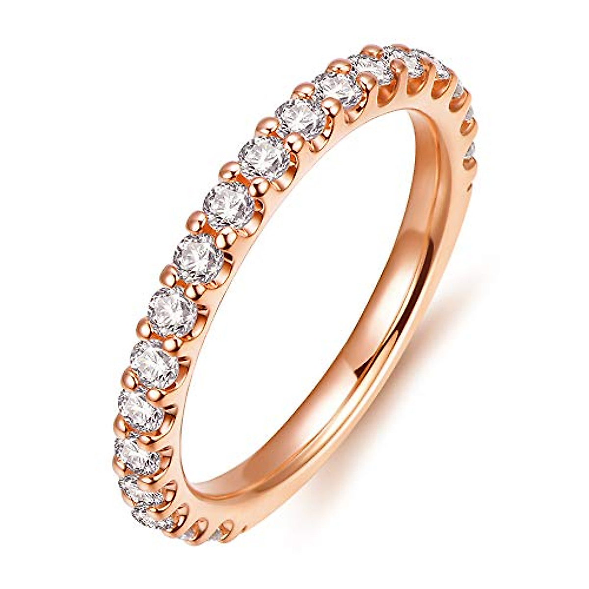 HAFEEZ CENTER Moissanite Wedding Bands for Women, Moissanite Rings for Women, Sterling Silver Rings, 2.5mm Half Eternity Wedding Rings for Women (Rose-Gold, 6.5)