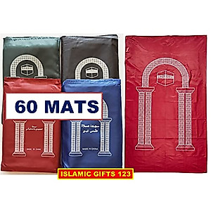 60 Pcs Mini Pocket Portable Travel Prayer Praying Rug Mat Namaz Carpet Islamic Muslim Gebetsteppich Musallah Foldable Waterproof Salah Slalat Sajadah Sajda Sajjadah Gift Ramadan Eid