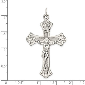 Solid 925 Sterling Silver INRI Cross Pendant Crucifix Charm - 55mm x 31mm