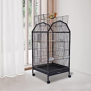 Bird Cage,Black Large Bird Cage with Rolling Stand,Large Pet Cage with Wheels,Cockatiel Parakeet Finch Parrot Birdcage 5 Door (17.9" L x 17.9" W x 39.9" H)