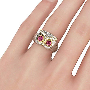Jeulia 2 Carat Owl Rings for Women Round Cut Feather Engagement Ring 925 Sterling Silver Wedding Rings with Ruby Owl Eye CZ Solitaire Promise Anniversary Rings with Jewelry Gift Box (9)