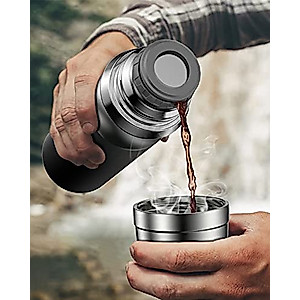 AISEELY Vacuum Insulated Bottles, Double Wall Stainless Steel Thermos with One-Piece Liner, Add-A-Cup Water Bottle for Hot & Cold Drink, Coffee Travel Mug Thermal (21 OZ)…