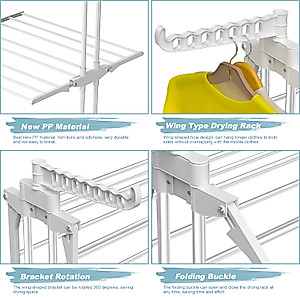 Bigzzia 3 Tier Clothes Drying Rack, 57 Inch Laundry Drying Rack, Foldable Stainless Steel Kids Clothing Rack, Movable Laundry Rack for Indoor Outdoor - White