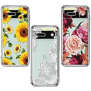 (3-Pack) for Google Pixel 6a Case, Soft Clear TPU [Scratch-Resistant] Drop Silicone Bumper Protection Shockproof Phone Case Cover for Google Pixel 6a,Flower