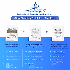 AllaQuix High Performance Stop Bleeding Gauze - X-Large (4"x4"Square) - (3-Pack) Professional-Grade First-Aid Hemostatic Gauze (Blood Clotting Bandage)