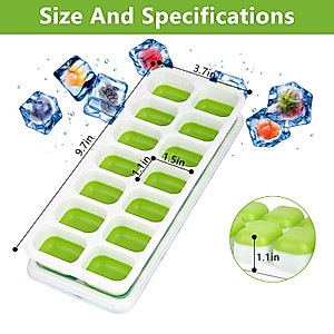 BOHAIPAN Ice Cube Tray, 2 Pack Silicone Ice Tray, 14 Ice Cube Molds with Lids, Stackable Ice Cube Molds for Chilling Drinks, Whiskeys, Cocktails (Blue + Green)