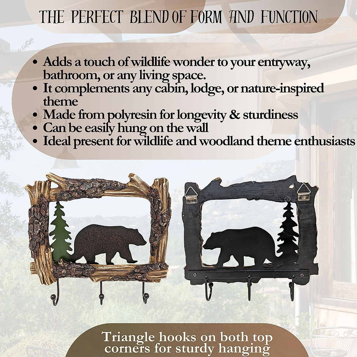 BestGiftEver Rustic Bear & Log Accent Coat Rack | Wall Mounted Hooks for Coats, Keys & Towels | Wildlife Cabin Decor | Decorative and Functional | for Nature Lovers