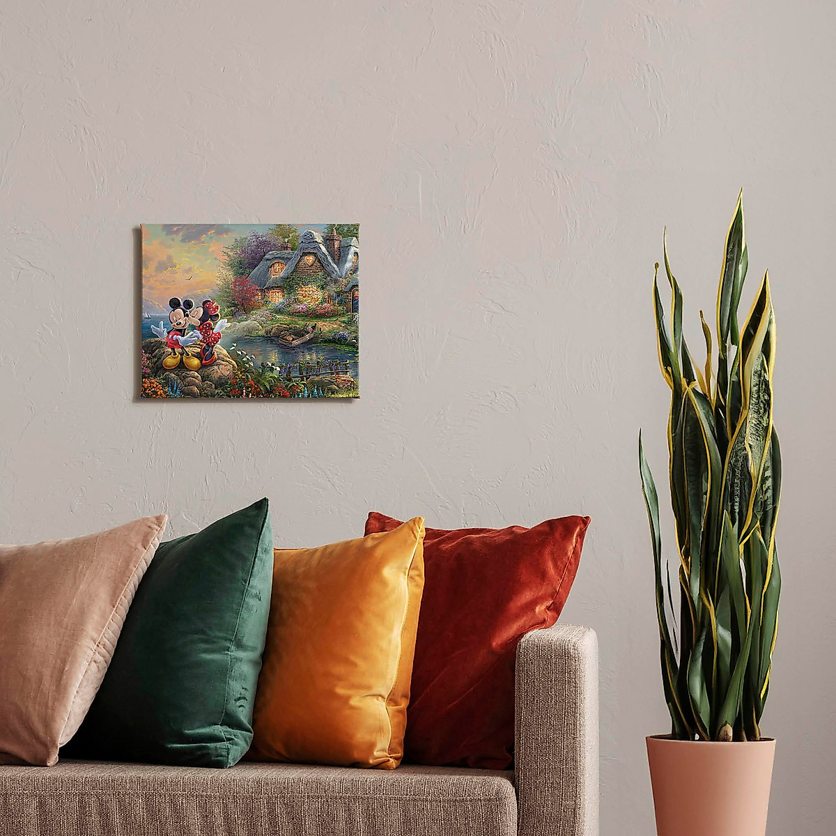 Thomas Kinkade Disney Mickey and Minnie Sweetheart Cove 8" x 10" Gallery Wrapped Canvas Art | Frameless Room Wall Art | Certificate of Authenticity Included