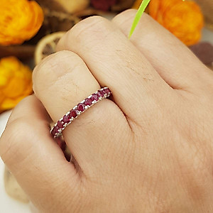 Dazzlingrock Collection 1.80 Carat (ctw) 10K Round Ruby Ladies Eternity Wedding Stackable Band 1 3/4 CT, White Gold, Size 7