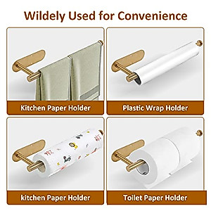 Paper Towel Holder - Under Cabinet Paper Towel Holder, Wall Mounted, Self-Adhesive or Screw, Adjustable Rack, 304 Stainless Steel, Fits Standard-Sized Paper Towel Rolls (Brushed Gold 1 Pack)