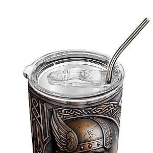 20oz Viking Celtic Warrior Tumbler, Norse Mythology, Viking Gifts for Men, Coffee Thermos for Men, Stainless Steel Double Wall Vacuum Insulated Coffee Mug, Travel Cup with Lid