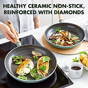 GreenPan MayFlower 100% ToxinFree Healthy Ceramic Nonstick Metal Utensil/Induction/OvenSafe Frypan Set - 3 Pieces - Blue