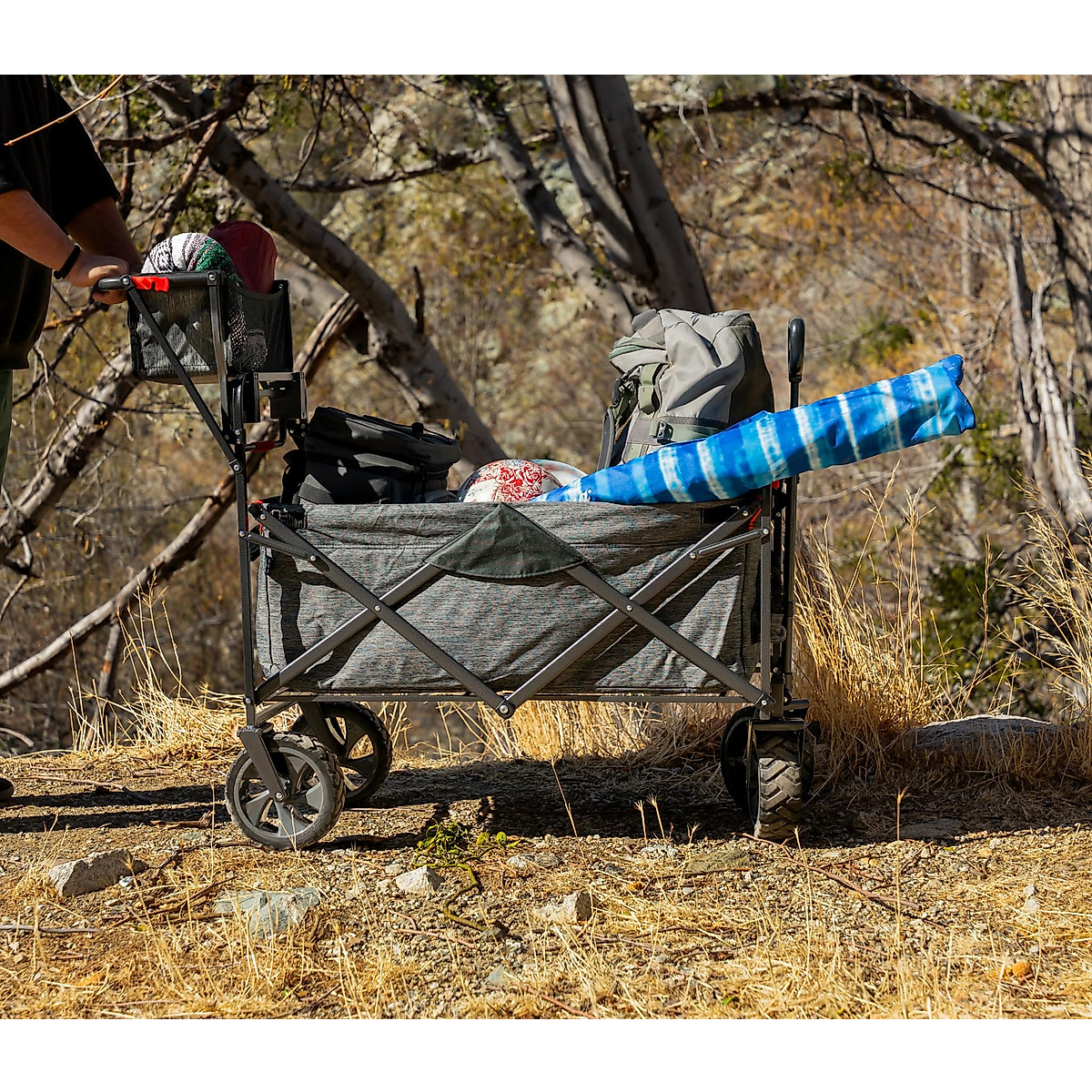 Mac Sports 300LB Capacity Push Wagon with Wheels, Handle and Basket - Grocery Heavy Duty Wagon for Camping, Shopping, and More - All Terrain Folding Wagon Heavy Duty with Lightweight Design (Gray)