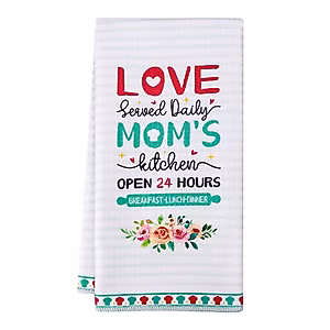 WaaHome Mom Kitchen Towel, Mothers Day Mom Gifts from Daughter Son, Funny Mom Dish Towel Dishcloth Hand Towels for Mom's Kitchen, Mothers Day Birthday Gifts for Mom from Daughter Son Kids