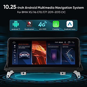For BMW X5 E70 X6 E71 2011 2012 2013 CIC Upgrade Stereo Car Radio Qualcomm 665 (4GB + 64GB) Built-in 4G LTE Module GPS Navigation Wireless Apple CarPlay Android Auto 10.25 inch 1920 x 720 Touch Screen