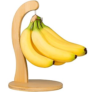 Golden Nature Banana Holder w/ Hanging Hook, Rustic Wooden Grape Stand for Kitchen Countertop, Bamboo Banana Hanger To Keep Bananas & Fruits Fresh