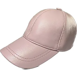 Leather Hat Adjustable Men's Genuine Leather Plain Baseball Cap for Outdoor Sports Hat Classic Referee Cap Pink