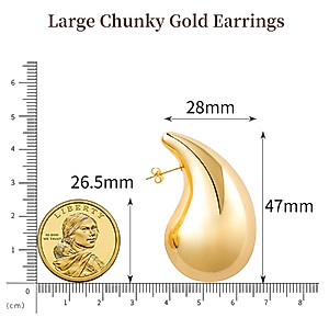 Ascona Extra Large Big Chunky Gold Hoop Earrings for Women, Lightweight Gold Plated Tear Drop Earrings Fashion Trendy Jewelry (gold)