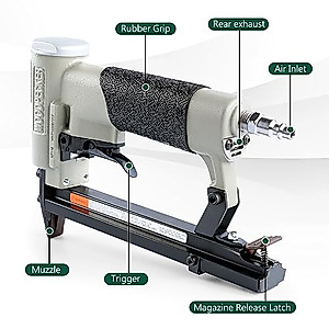 Woodpecker N7116 22 Gauge Pneumatic Upholstery Staple Gun, 3/8-Inch Crown Air Power Fine Wire Staple Gun, 1/4-Inch to 5/8-Inch Leg Length 71 Series Upholstery Stapler for Fabric, Upholstering