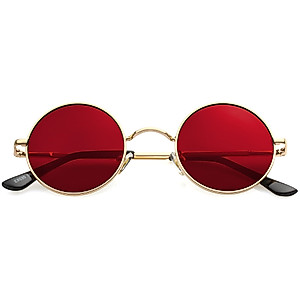 Kursan Red Circle Glasses/Small Round Polarized Sunglasses for Women Men Hippie Retro Circle Sun Glasses - 45MM (Gold/Clear Red)