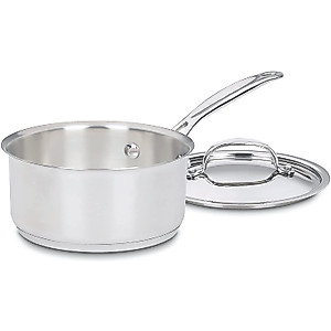 Cuisinart MCP19-18N Multiclad Pro Triple Ply 2-Quart Skillet, Saucepan w/Cover & 719-16 1.5-Quart Chef's-Classic-Stainless-Cookware-Collection, Saucepan w/Cover