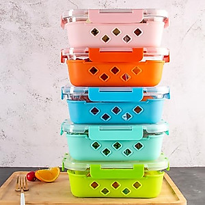 CYUFU 5 Packs 30oz Glass Meal Prep Containers, Glass Food Storage Containers with Lids, Airtight Glass Bento Boxes, Oven, Freezer and Dishwasher Safe (2 Compartments with silicone sleeves)