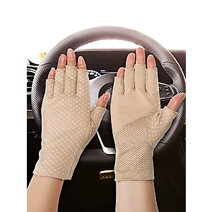 Maxdot Fingerless Gloves Non Slip UV Protection Driving Gloves Summer Outdoor Gloves for Women and Girls (Khaki,1 Pair)