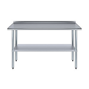 AmGood 18" X 60" Stainless Steel Work Table with 1.5" Backsplash | Metal Kitchen Food Prep Table | NSF