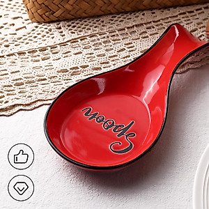 HAKSEN Ceramic Spoon Rest, Large Spoon Holder for Stove Top 9.5 Inch Red Utensil Rest for Kitchen Counter Ladle Spatula