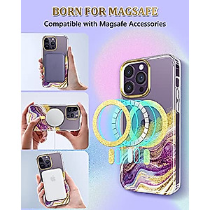 JIAXIUFEN Magnetic Designed for iPhone 14 Pro Max Case Clear, Compatible with MagSafe, Sparkle Glitter Slim Thin Shockproof Protective Transparent Phone Case, Marble Gold