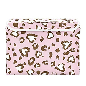 Krafig Vintage Leopard Foldable Storage Box Large Cube Organizer Bins Containers Baskets with Lids Handles for Closet Organization, Shelves, Clothes, Toys