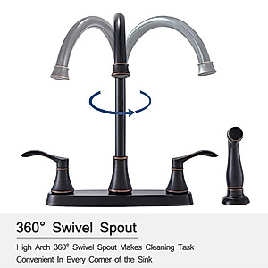 VALISY 3 Hole or 4 Hole 2 Handle Kitchen Faucet with Side Sprayer, Commercial Lead-Free Oil Rubbed Bronze Kitchen Sink Faucets for Rv Kitchen Sinks with High-Arc Spout & Side Sprayer