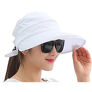 Womens Large Brim Sun Hat Uv Protection 2 in 1 Zip-Off Sun Protection Visor Beach Hat Packbale Foldable White