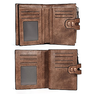UTO Womens Wallet RFID Blocking PU Leather Bifold Snap Card Holder Money Coins Organizer Purse Brown