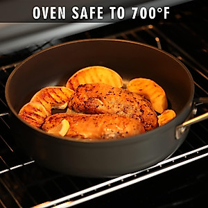 MsMk Nonstick Deep Frying Pan, 4.5 Quart Saute Pan with lid, Stay-Cool Handle, Smooth Bottom, PFAS Free Non-Toxic, Oven safe to 700℉,11 inch, Induction, Ceramic and Gas Cooktops