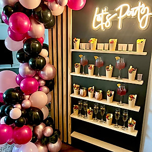 Pink and Black Balloons, 12 Inch Hot Pink Pastel Pink Black Balloon with Black Pink Confetti Balloons for Girls Women Birthday Baby Bridal Shower Wedding Mouse Theme Party Decoration